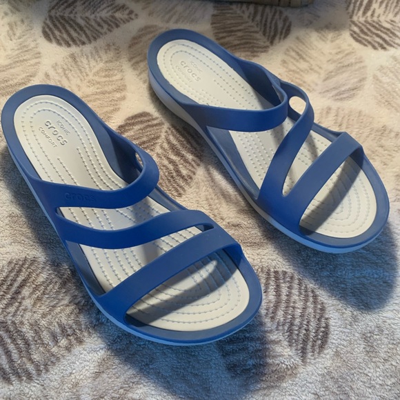 CROCS | Shoes | Crocs Blue And Gray Iconic Comfort Sandals 9 | Poshmark